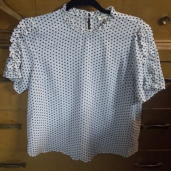 Monteau | Tops | Monteau Black White Polka Dot Blouse L | Poshmark